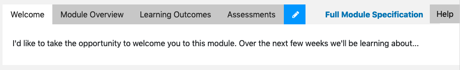 Welcome tab – UoP Baseline